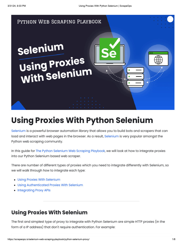 12.using Proxies With Python Selenium - ScrapeOps | PDF | Selenium (Software) | Proxy Server