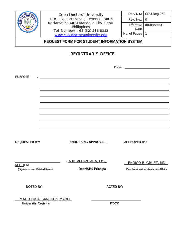 Request Form For Student Information System | PDF