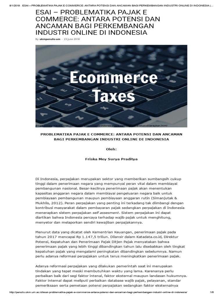 ESAI - PROBLEMATIKA PAJAK E COMMERCE - ANTARA POTENSI DAN ANCAMAN BAGI PERKEMBANGAN INDUSTRI ...