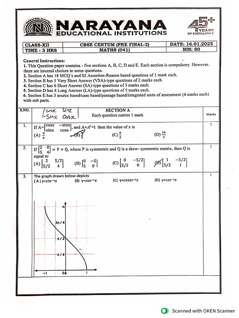 Math Preboard 3 Class 12 | PDF