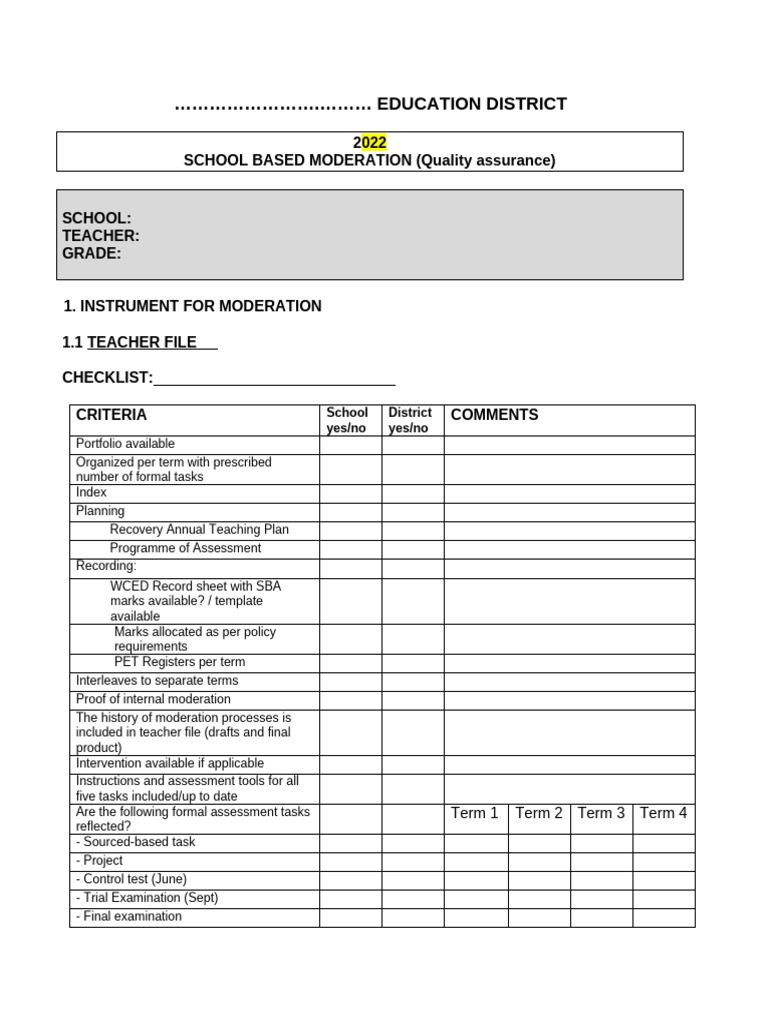 School-Based Moderation Checklist 2022 | PDF