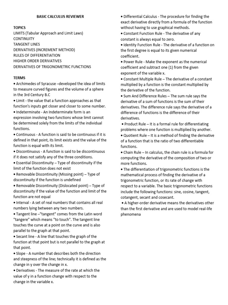 BASIC-CALCULUS | PDF | Trigonometric Functions | Derivative