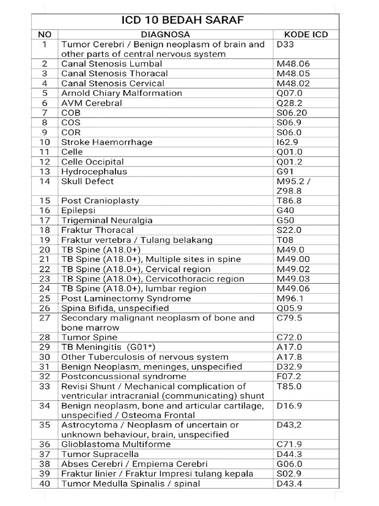 ICD 10 BEDAH SARAF RSD Dr. SOEBANDI 2024 | PDF