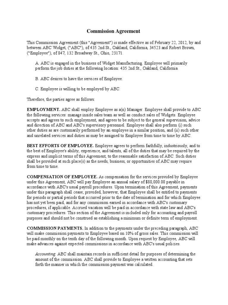 Commission Agreement | PDF | Payroll | Employment