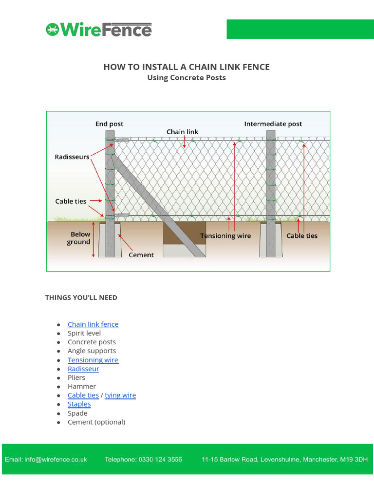 WF PDF How To Install A Chain Link Fence | PDF | Wire | Manufactured Goods