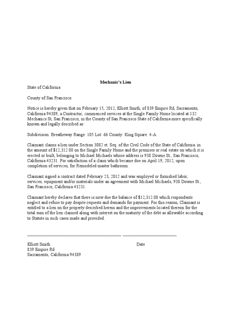 Mechanic's Lien | PDF | Foreclosure | Virtue