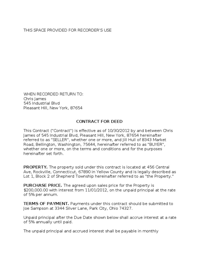 Contract For Deed | PDF | Indemnity | Mortgage Loan