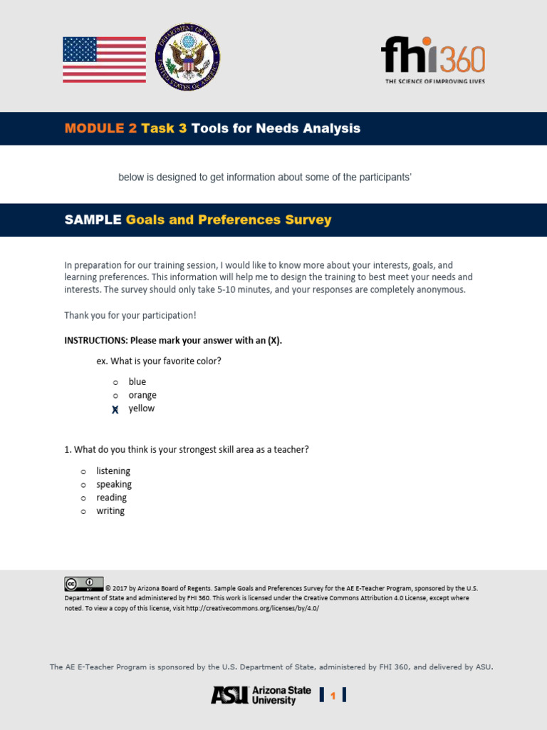 Module 2 - Sample Goals and Preferences Survey | PDF | Learning | Teachers