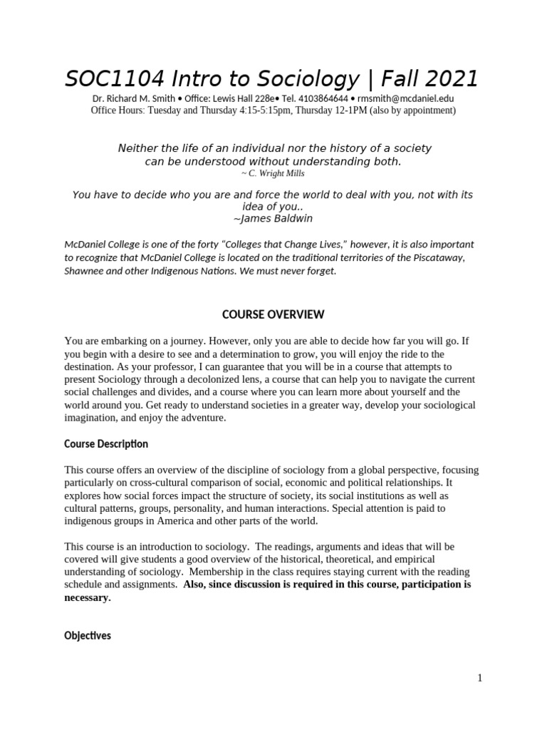 Intro To Soc Syllabus - FA2021 | PDF | Sociology | Harassment