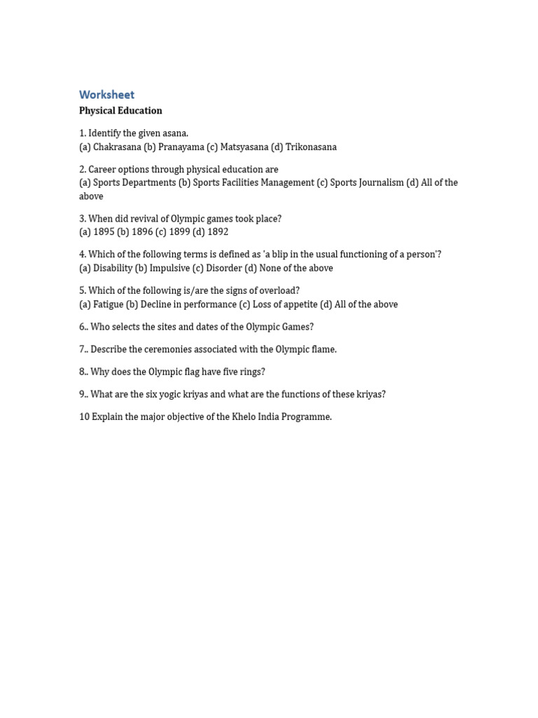 Physical Education Questions | PDF