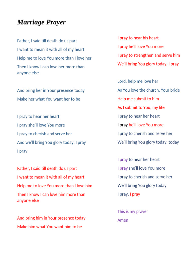 Heartfelt Marriage Prayer for Unity | PDF