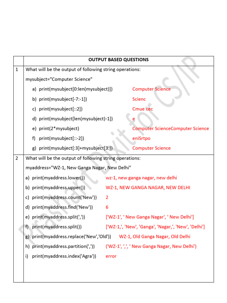 1 Output Based Question Part With Answer | PDF | String (Computer ...