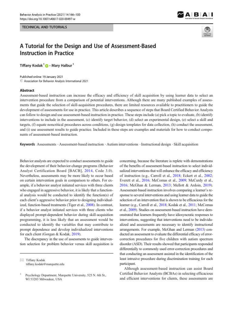 A Tutorial For The Design and Use of Assessment-Based Instruction in ...