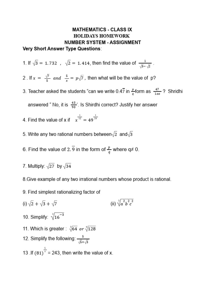 CLASS IX HHW (2021-2022) | PDF | Numbers | Rational Number