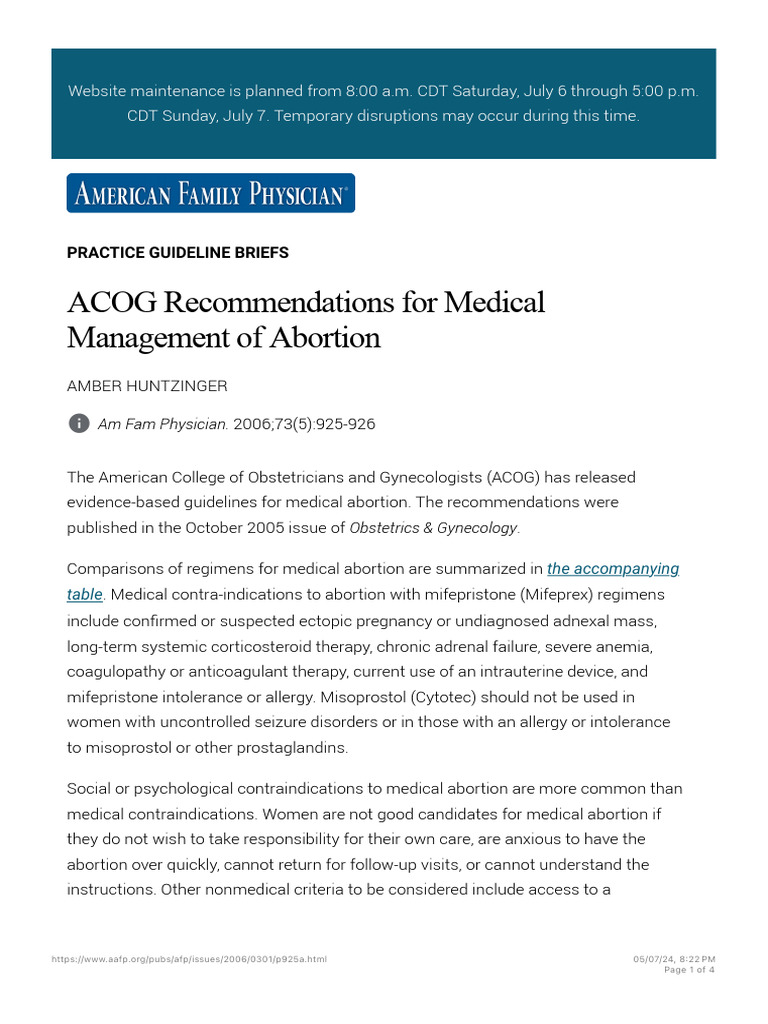 ACOG Recommendations For Medical Management of Abortion - AAFP | PDF ...