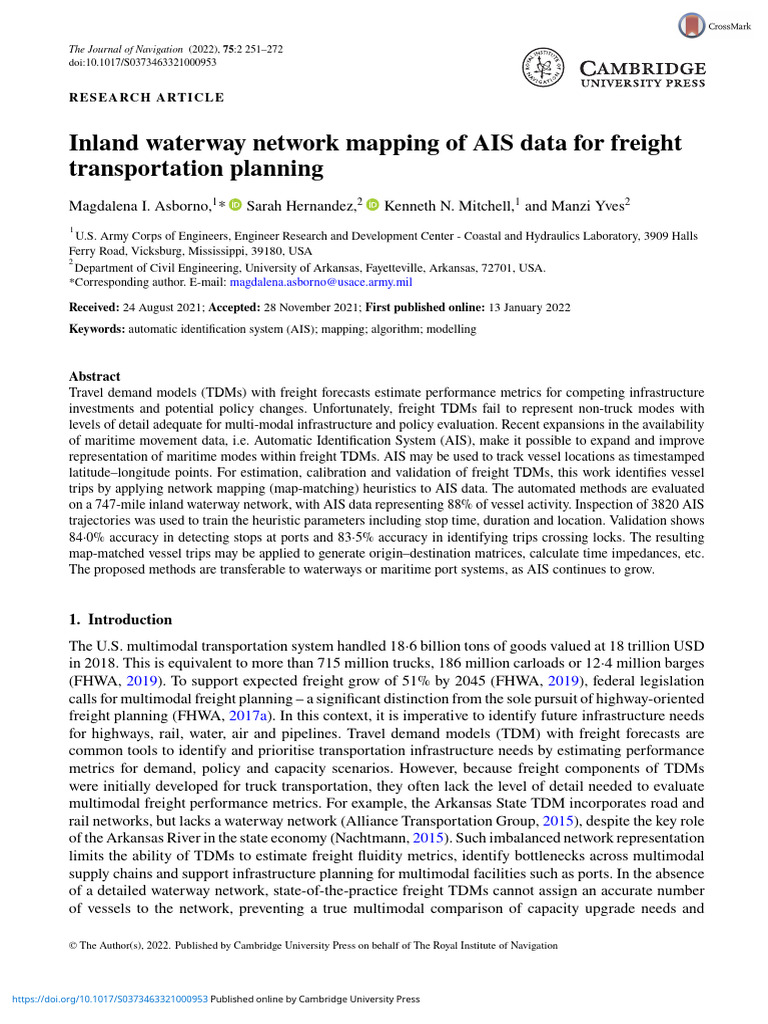 Inland Waterway Network Mapping of Ais Data For Freight Transportation ...
