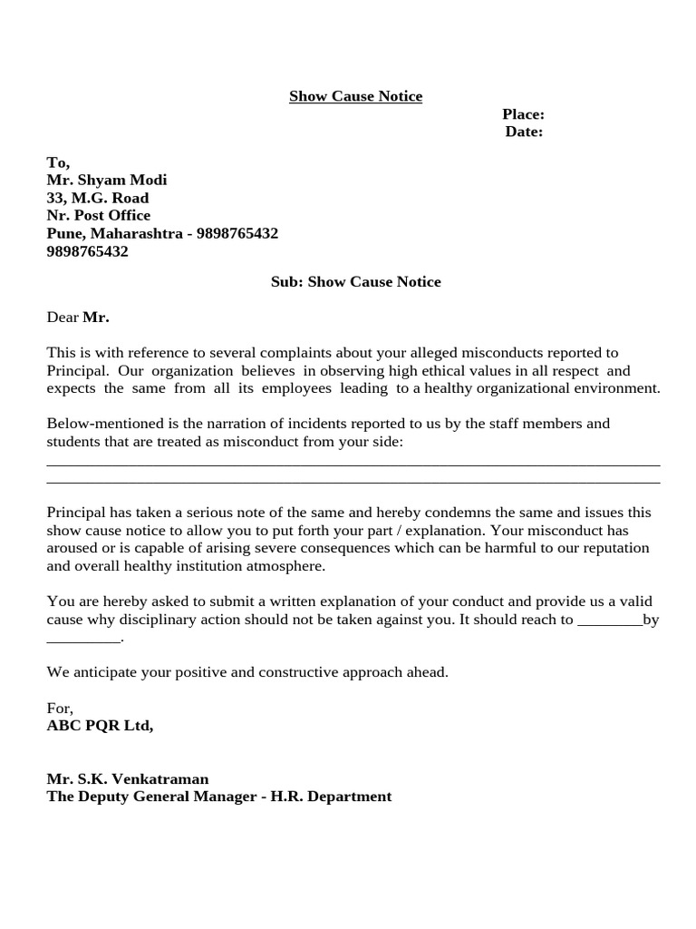 Show Cause Notice Format | PDF
