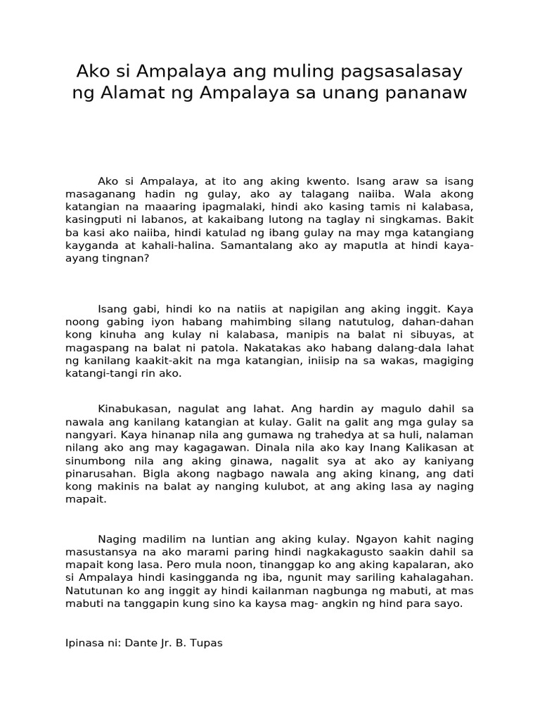 Ako Si Ampalaya Ang Muling Pagsasalasay Ngalamat NG Ampalaya Sa Unang Pananaw | PDF