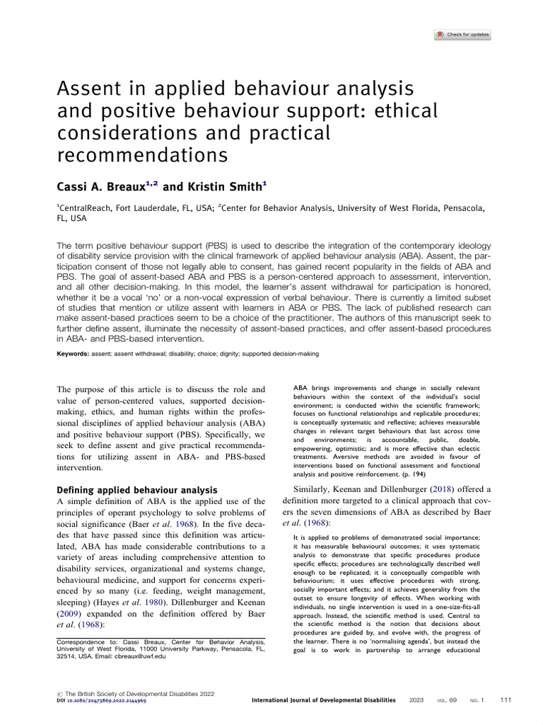 Assent in ABA and PBS: Ethical Insights | PDF | Behaviorism | Consent