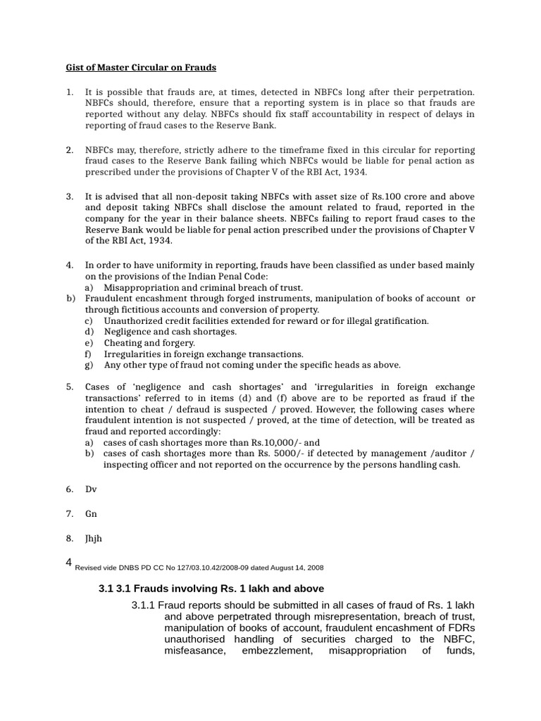 Gist of Master Circular on Frauds | PDF | Fraud | Common Law