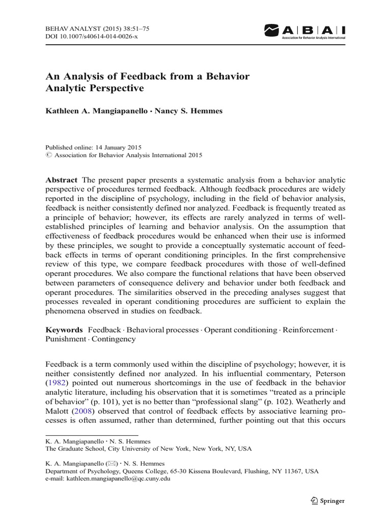 Analyzing Feedback in Behavior Analysis | PDF | Reinforcement | Behaviorism