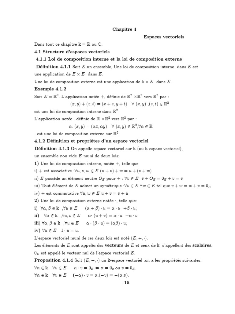 Espaces vectoriels : définitions et propriétés | PDF | Objets ...