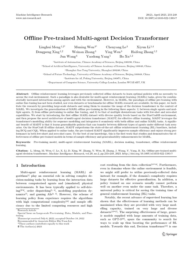 Offline Multi-agent Decision Transformer | PDF | Artificial Intelligence | Intelligence (AI ...