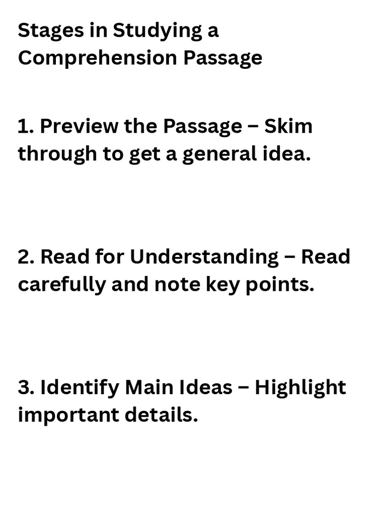 Stages for Comprehension Passage Study | PDF