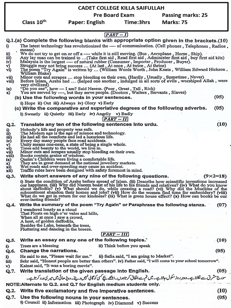 Class 10 English Exam Guide | PDF