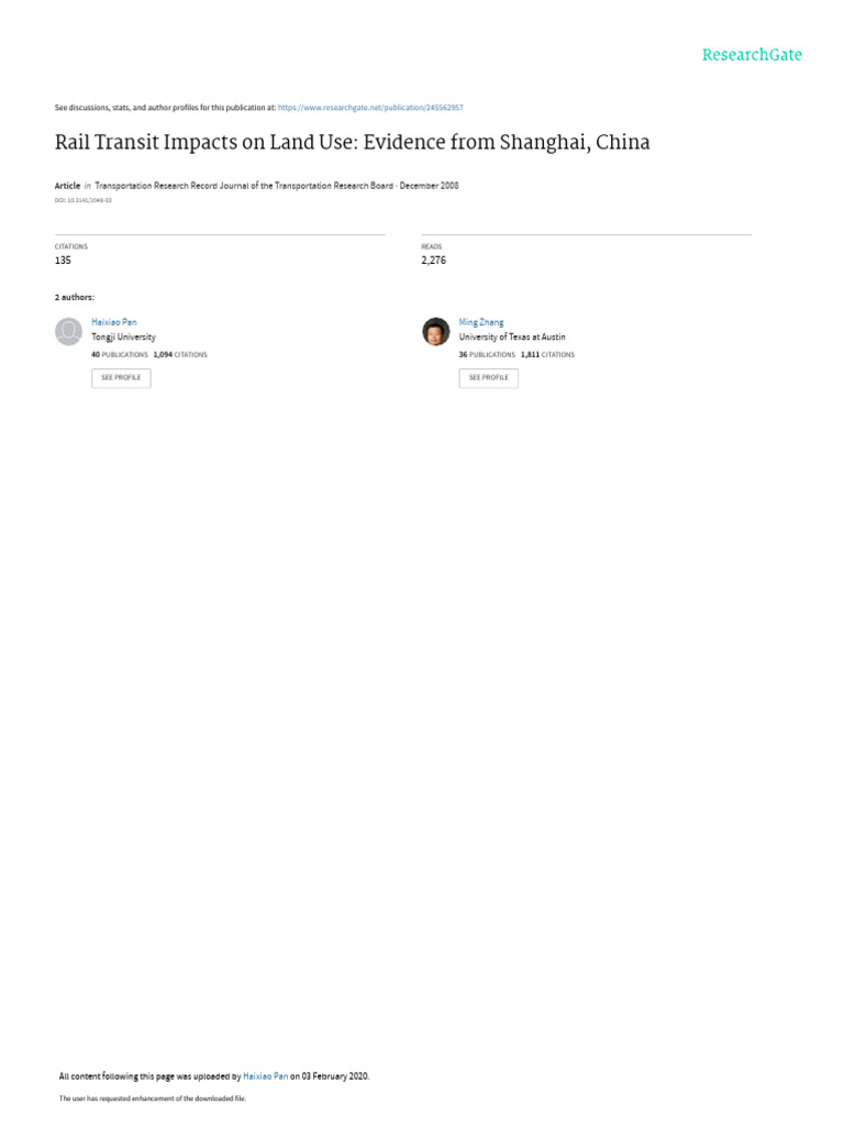 Pan Zhang TRB Paper Fulltext | PDF | Light Rail | Public Transport