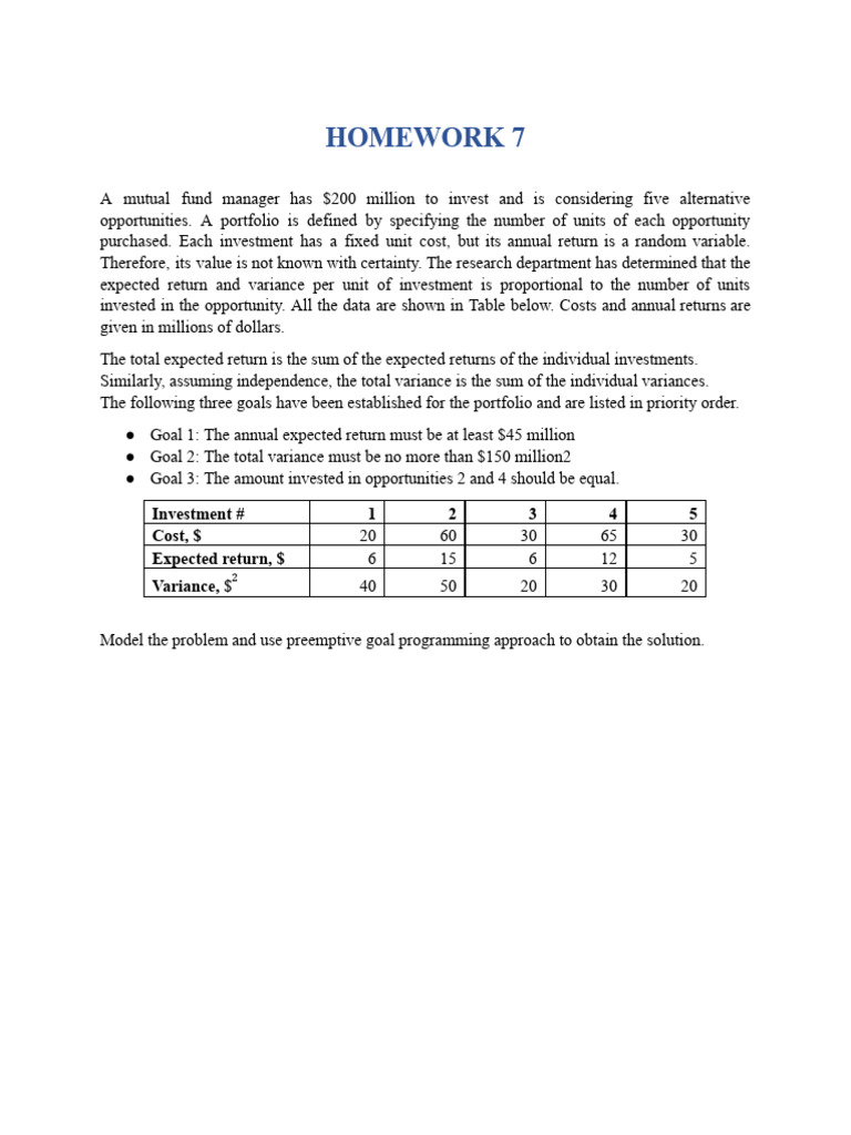 HW7 Goal Programming | PDF