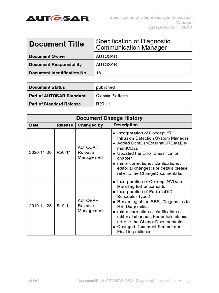 AUTOSAR Diagnostic Communication Spec | PDF | Specification (Technical ...