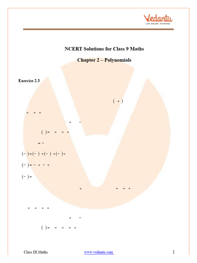 NCERT Solutions For Class 9 Maths Chapter 2 Polynomials Exercise 2.3 ...