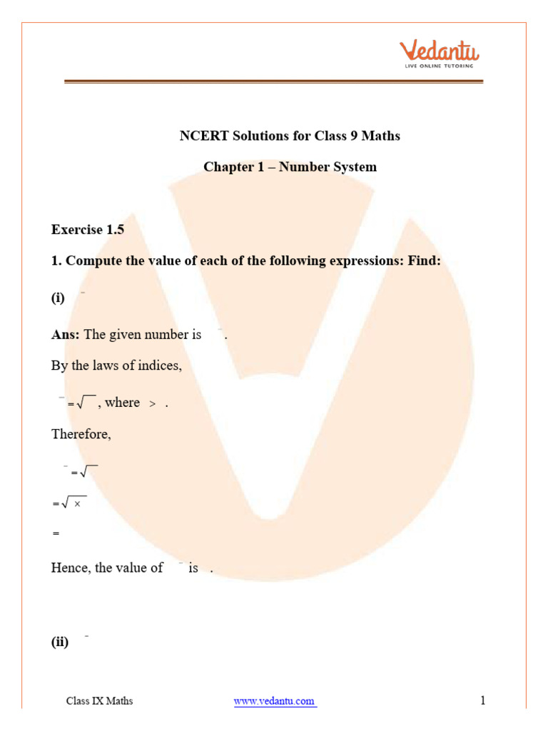 NCERT Solutions For Maths Exercise 1.5 Class 9 Chapter 1 - Number System | PDF | Mathematics ...