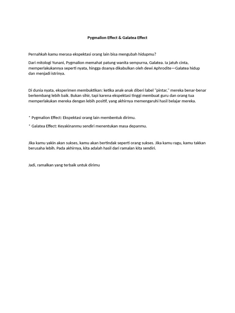 Pygmalion Effect Dan Galatea Effect | PDF