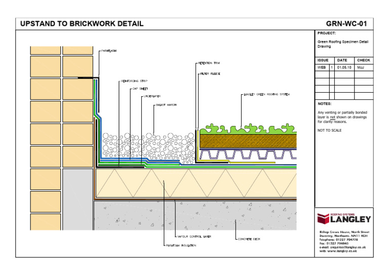 (grn-wc-01) Green Roofing Upstand To Brickwork - Detail Drawing | PDF