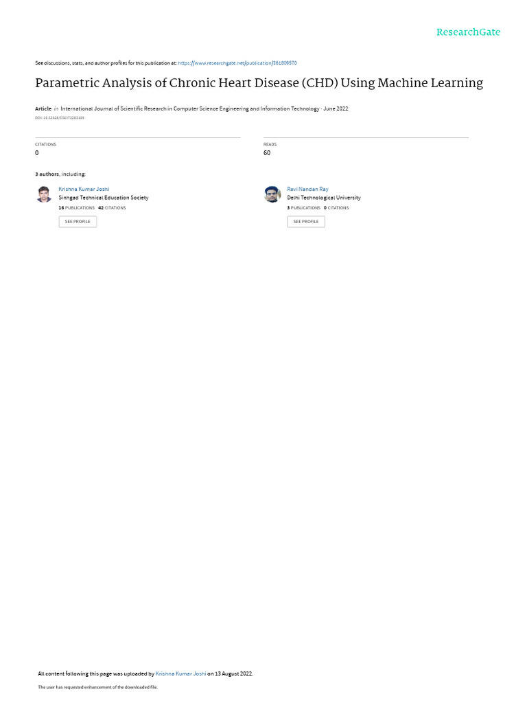 Parametric Analysis of Chronic Heart Disease (CHD) Using Machine Learning | PDF | Machine ...