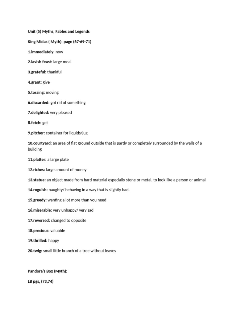 Unit (5) Myths, Fables and Legnds WPS Office | PDF