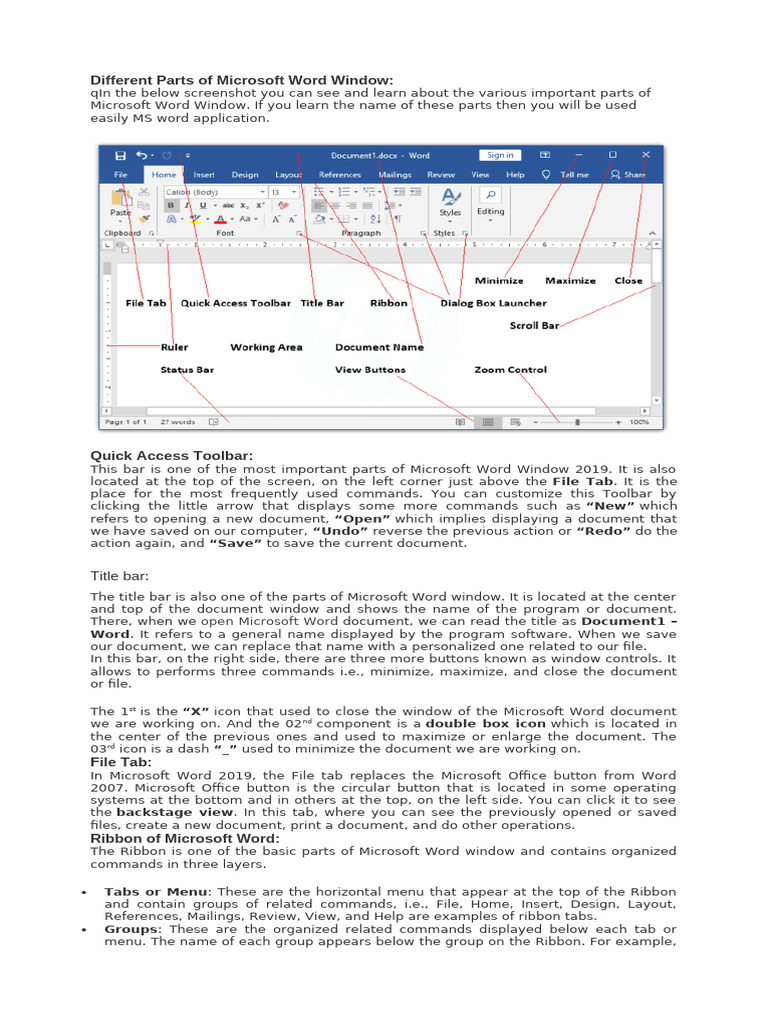 Microsoft Word Window Components Guide | PDF | Microsoft Word | Window ...