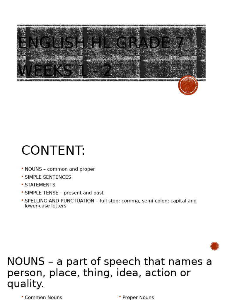 English HL Grade 7 Weeks 1 - 2 | PDF | Comma | Noun