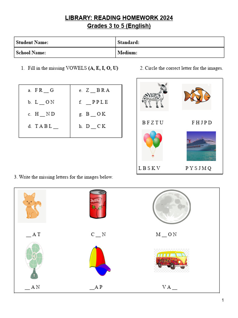 English Gr 3 to 5 - Final Hw Packet | PDF