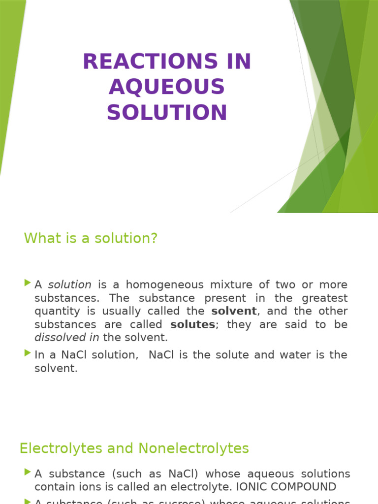 Aqueous Solution Reactions Explained | PDF | Ion | Acid