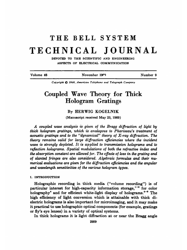 @ (H. Kogelnik) Coupled Wave Theory For Thick Hologram Gratings | PDF | Holography | Waves