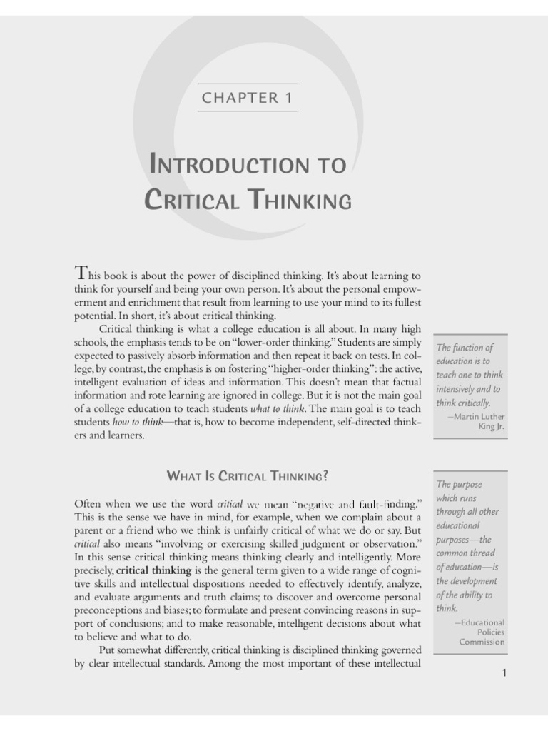 Critical Thinking - Chapter 1 | PDF