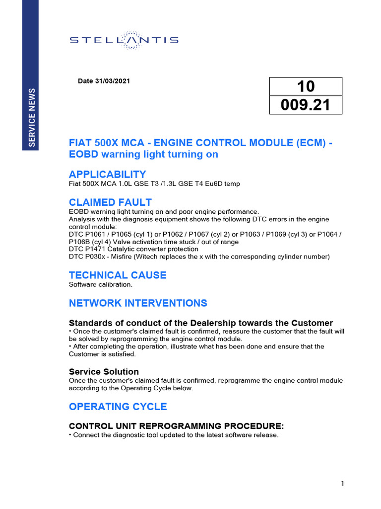 Fiat 500X DTC P1471 ECM Reprogramming | PDF | Computing