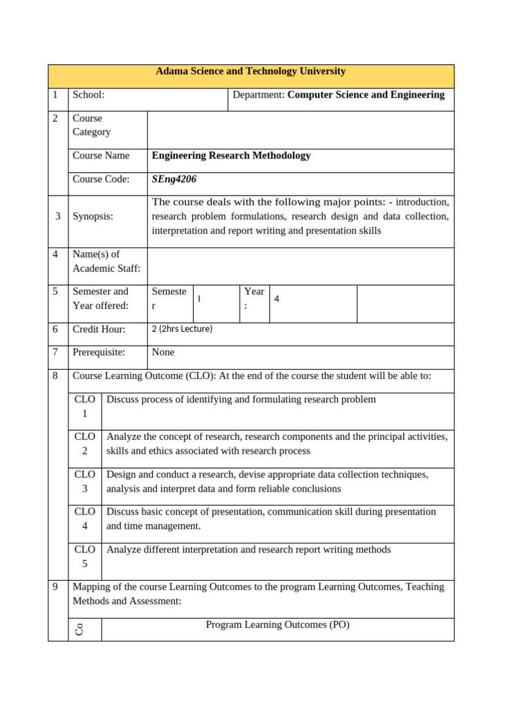 Engineering Research Methodology Course Outline 2025 | PDF | Methodology | Data