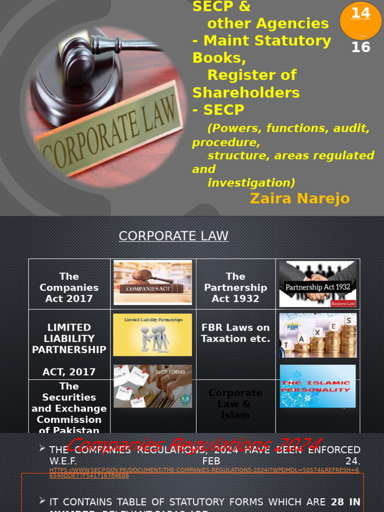 Corp Law Class 14 Maintenance of Statutory Books Register SECP Etc 1 ...