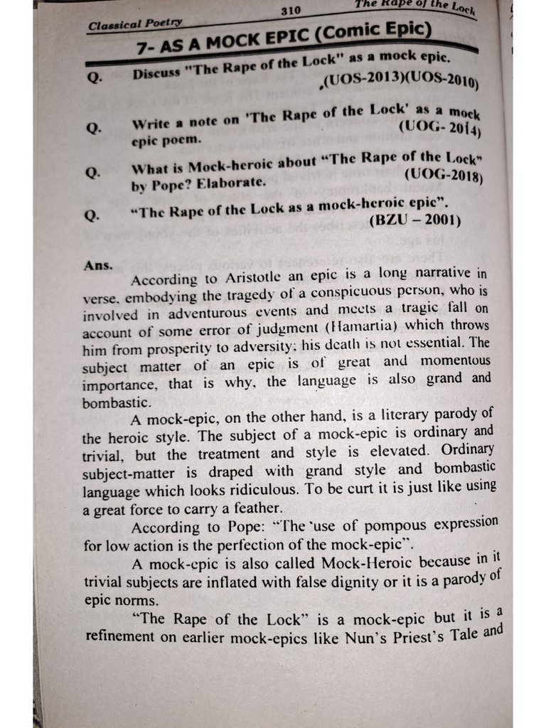 As A Mock Epic (Comic Epic) | PDF