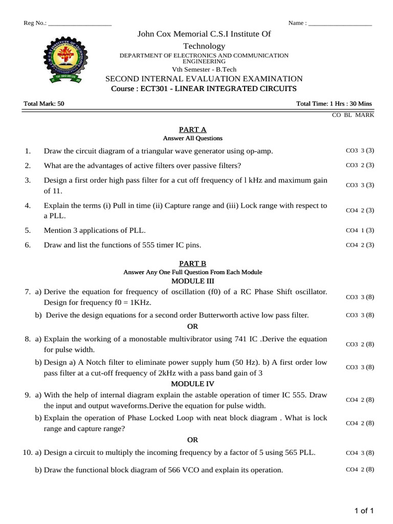 B.Tech ECE Linear Integrated Circuits Exam | PDF | Electricity ...
