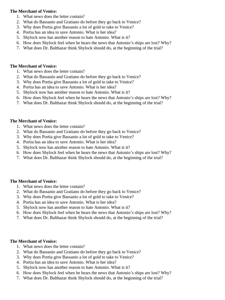 MoV Short Questions - Quiz-5 | PDF | The Merchant Of Venice | Plays ...